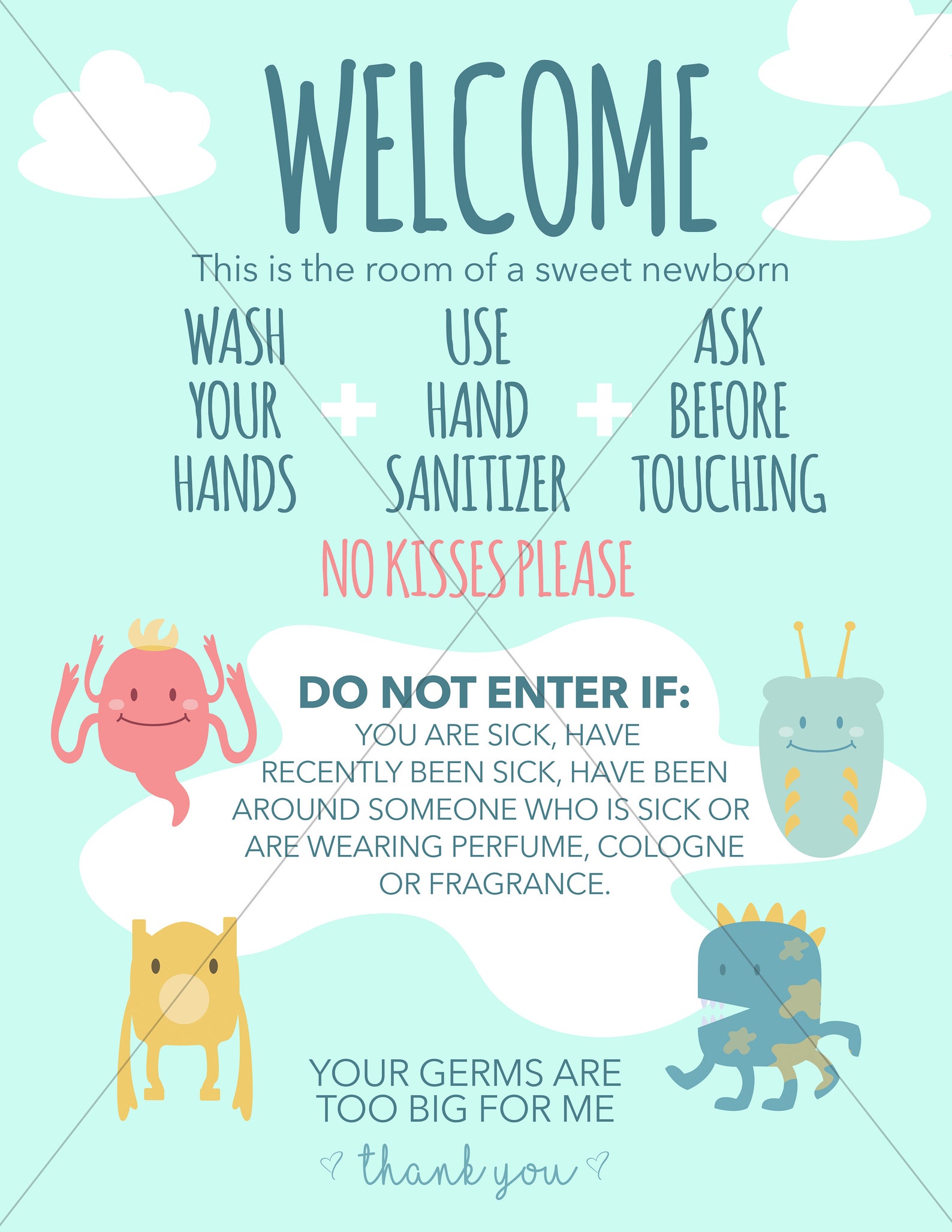 Wash Hands Welcome Sign, PRINTABLE INSTANT DOWNLOAD, Hospital Door Sign ...