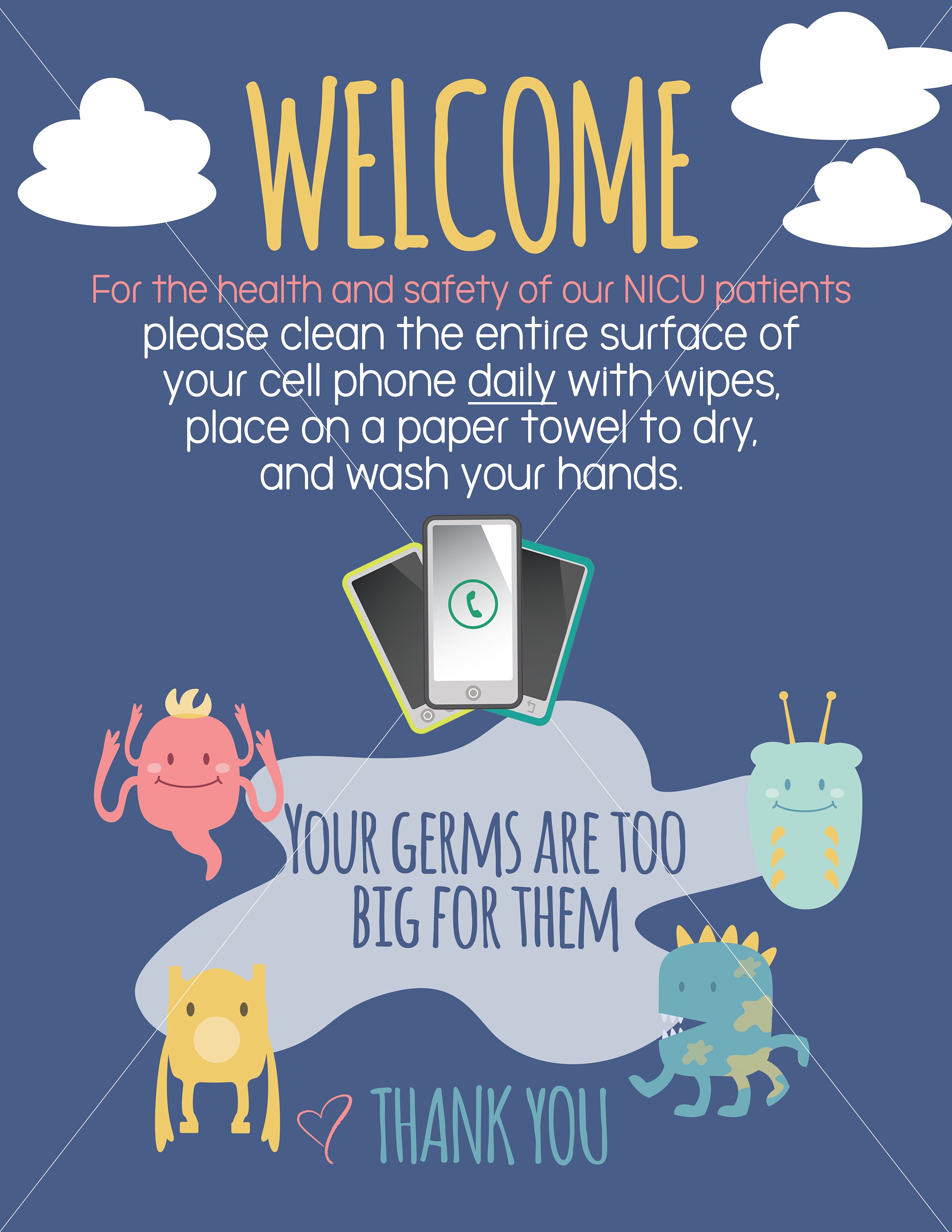 Wipe Phone Welcome Sign, PRINTABLE INSTANT Download, NICU Door ...