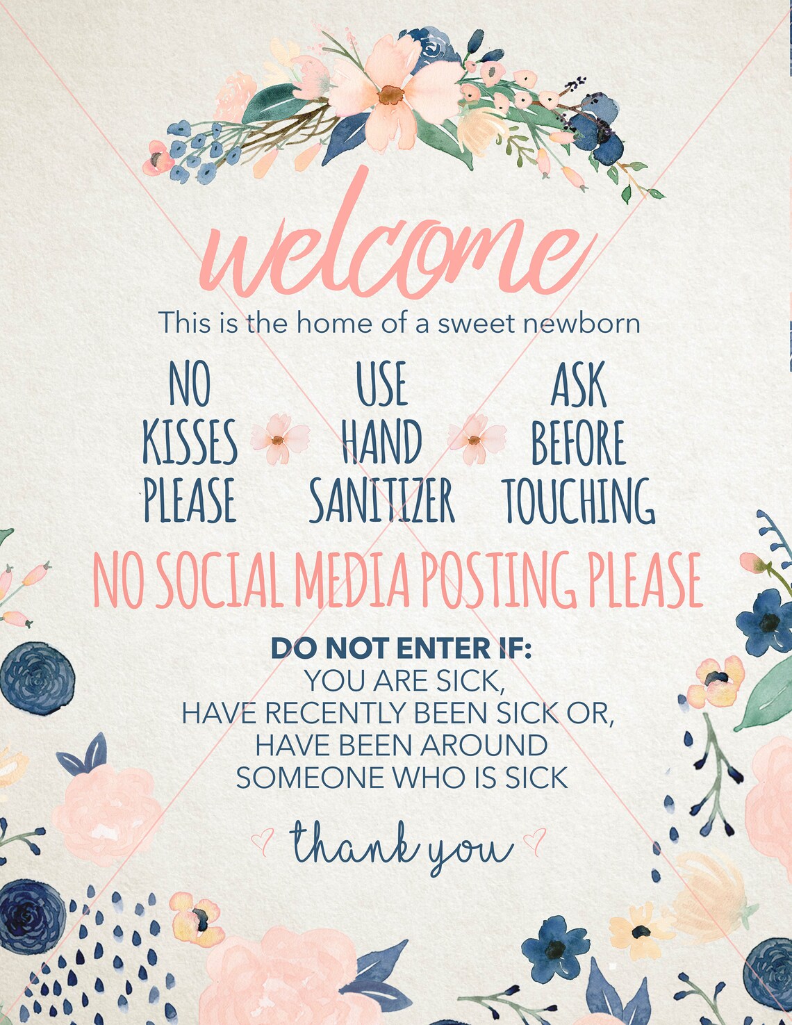 Newborn No Social Media Welcome Sign, INSTANT DOWNLOAD ONLY, Hospital ...