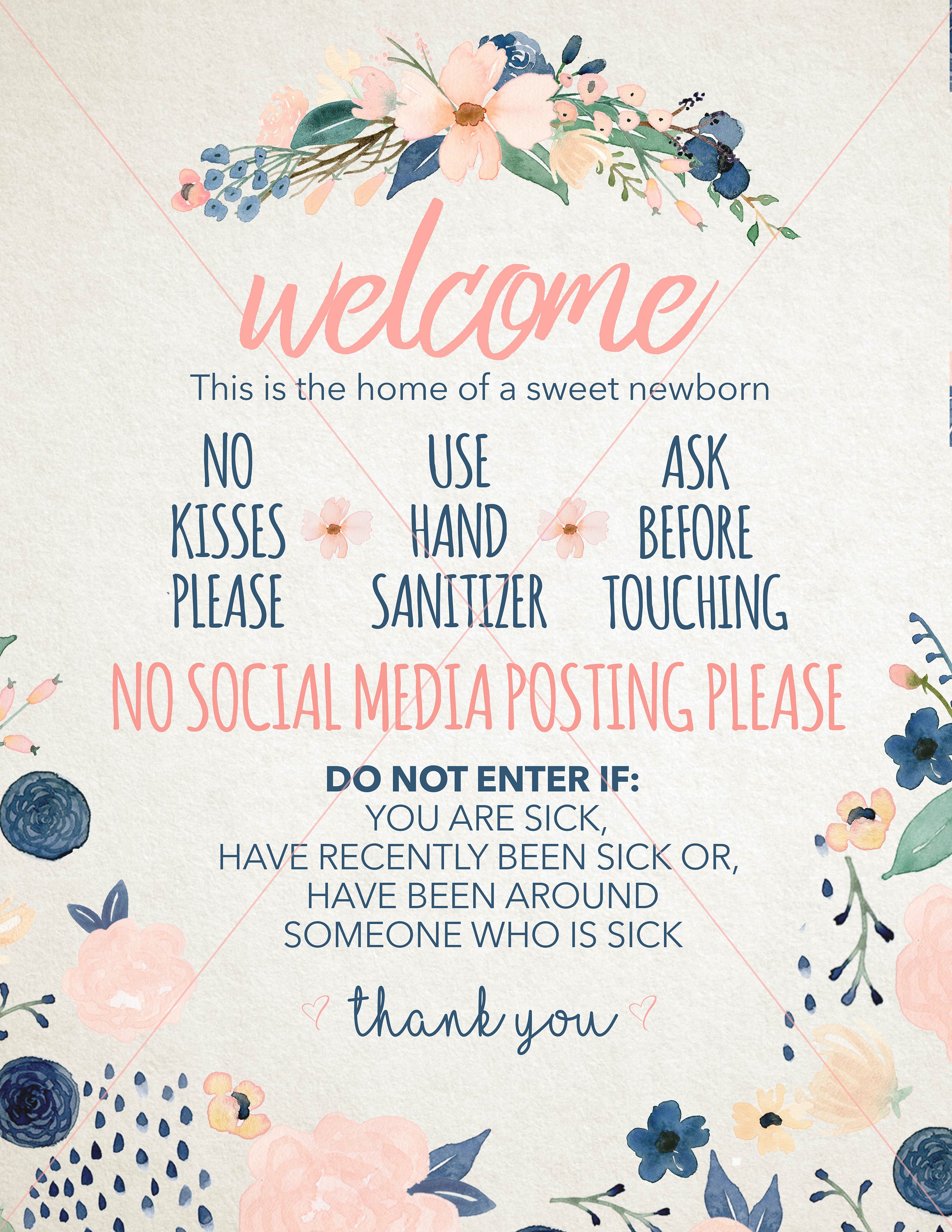 Newborn No Social Media Welcome Sign, INSTANT DOWNLOAD ONLY, Hospital ...