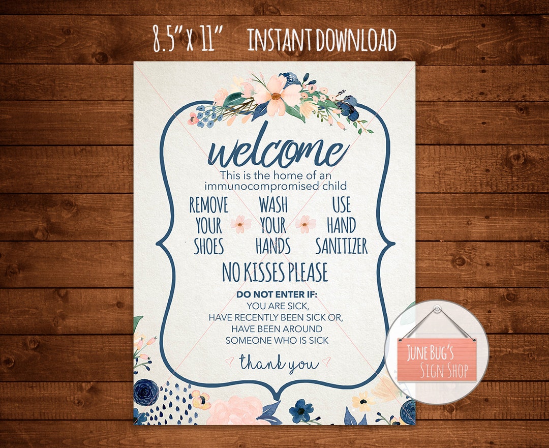Immunocompromised Child/person Welcome Sign, Blue Border, INSTANT ...
