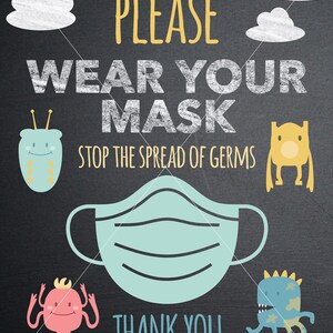 Wear A Mask Sign, Printable, INSTANT DOWNLOAD, Classroom, Please Wear A ...