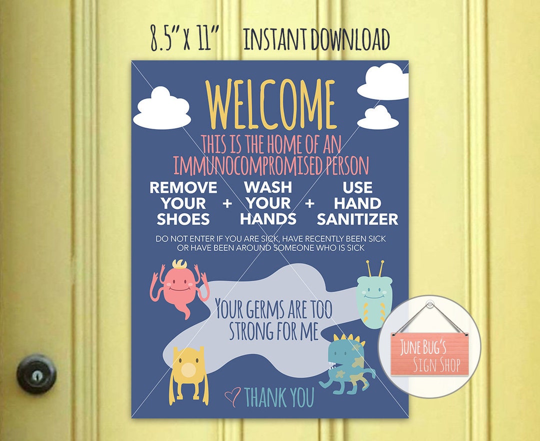 Wash Hands Welcome Sign, PRINTABLE INSTANT DOWNLOAD, Front Door Sign ...