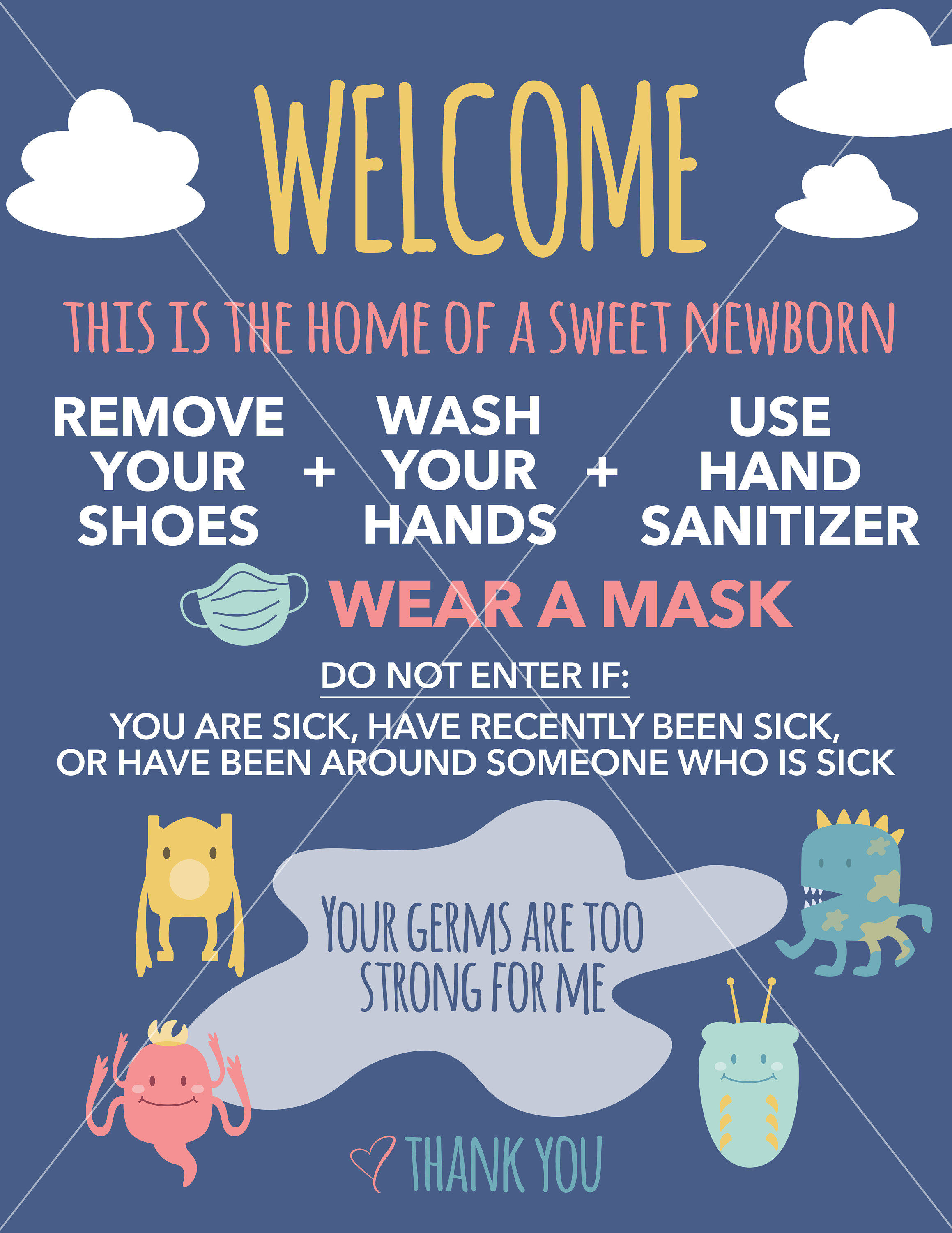 Wash Hands Welcome Sign, Wear a Mask, PRINTABLE INSTANT DOWNLOAD, Front ...