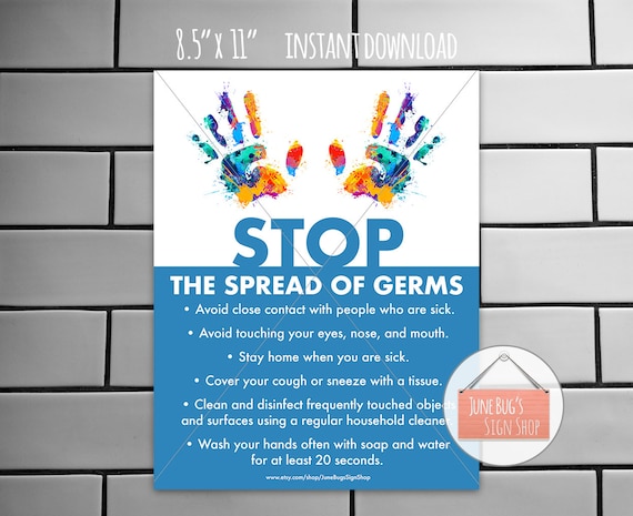 Stop the Spread of Germs Printable INSTANT DOWNLOAD Wash | Etsy