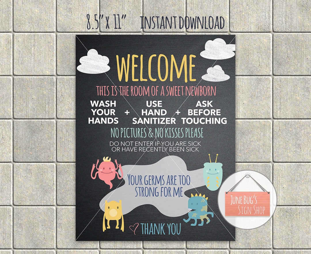 Newborn Wash Hands Sign, PRINTABLE INSTANT DOWNLOAD, Chalkboard Sign ...