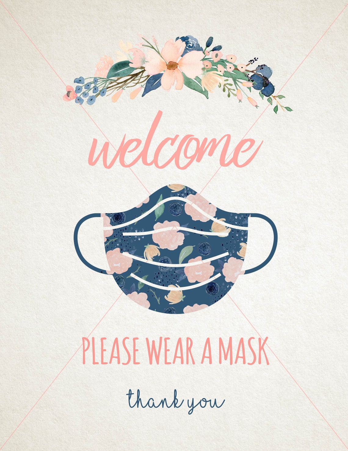 Wear A Mask Sign, Printable, INSTANT DOWNLOAD, Floral, Please Wear A ...
