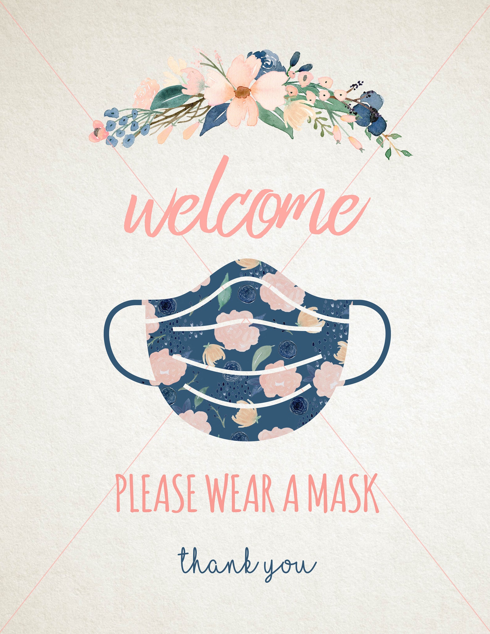 Wear A Mask Sign, Printable, INSTANT DOWNLOAD, Floral, Please Wear A ...