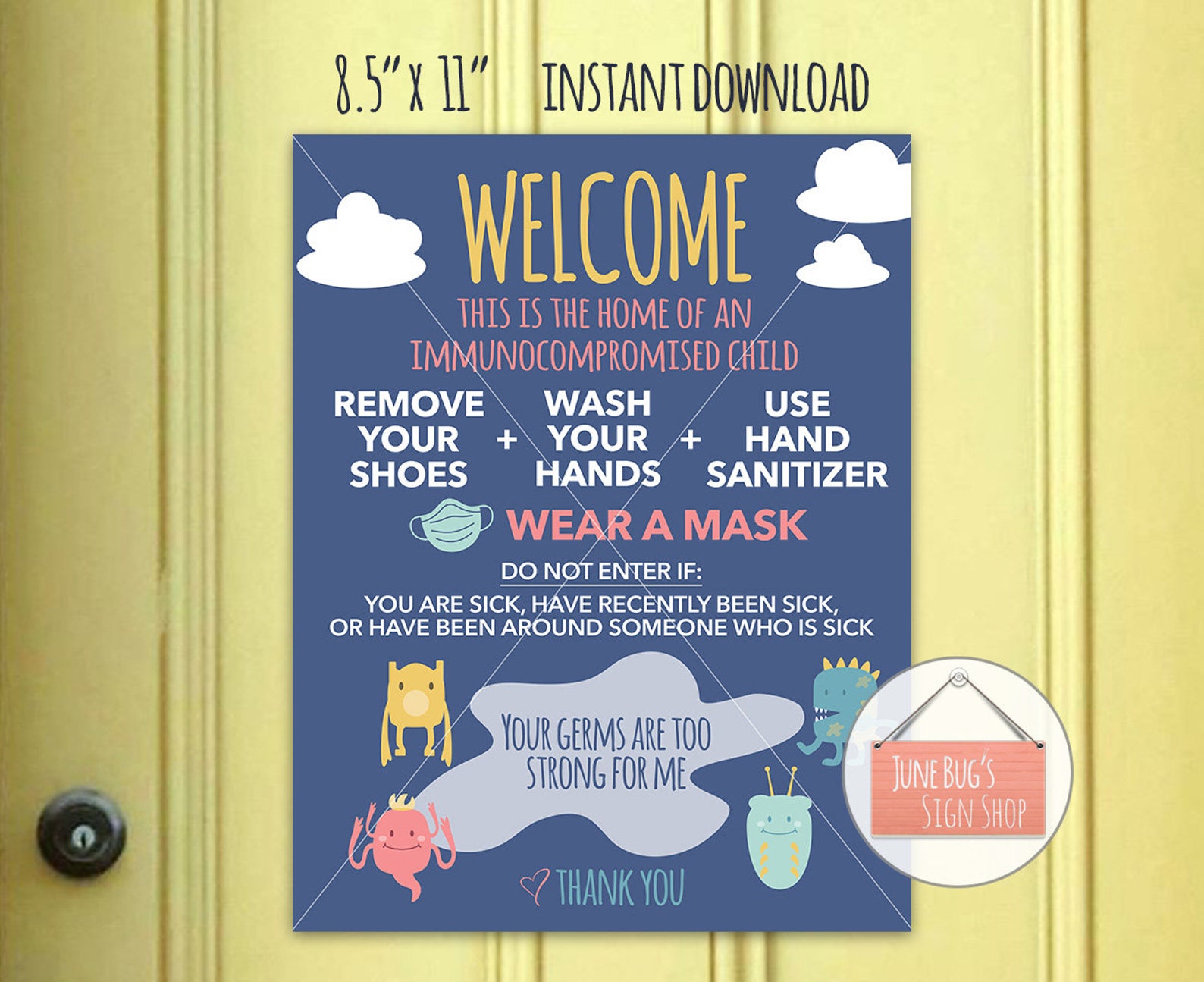 Wash Hands Welcome Sign, Wear a Mask, PRINTABLE INSTANT DOWNLOAD, Front ...