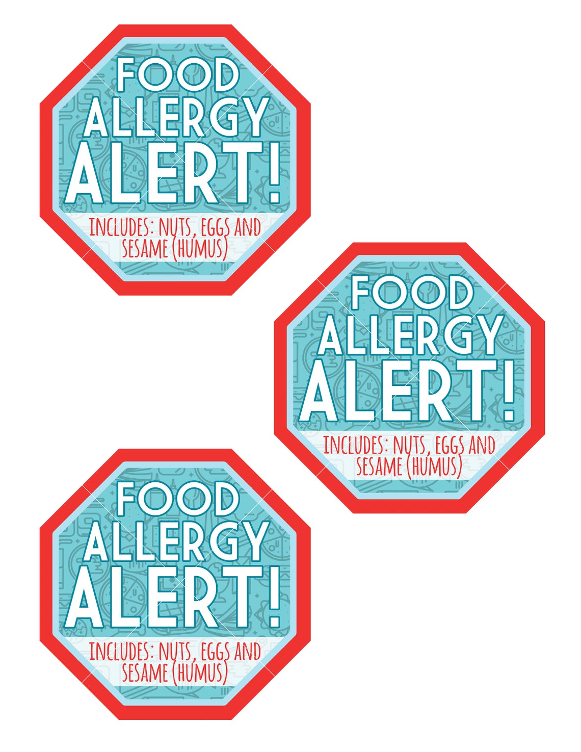 Allergy Alert Stop Sign, PRINTABLE INSTANT DOWNLOAD, Lunchbox Sign, Car ...