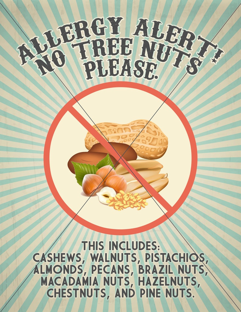Customizeable Tree Nut Allergy Sign, PRINTABLE INSTANT DOWNLOAD ...