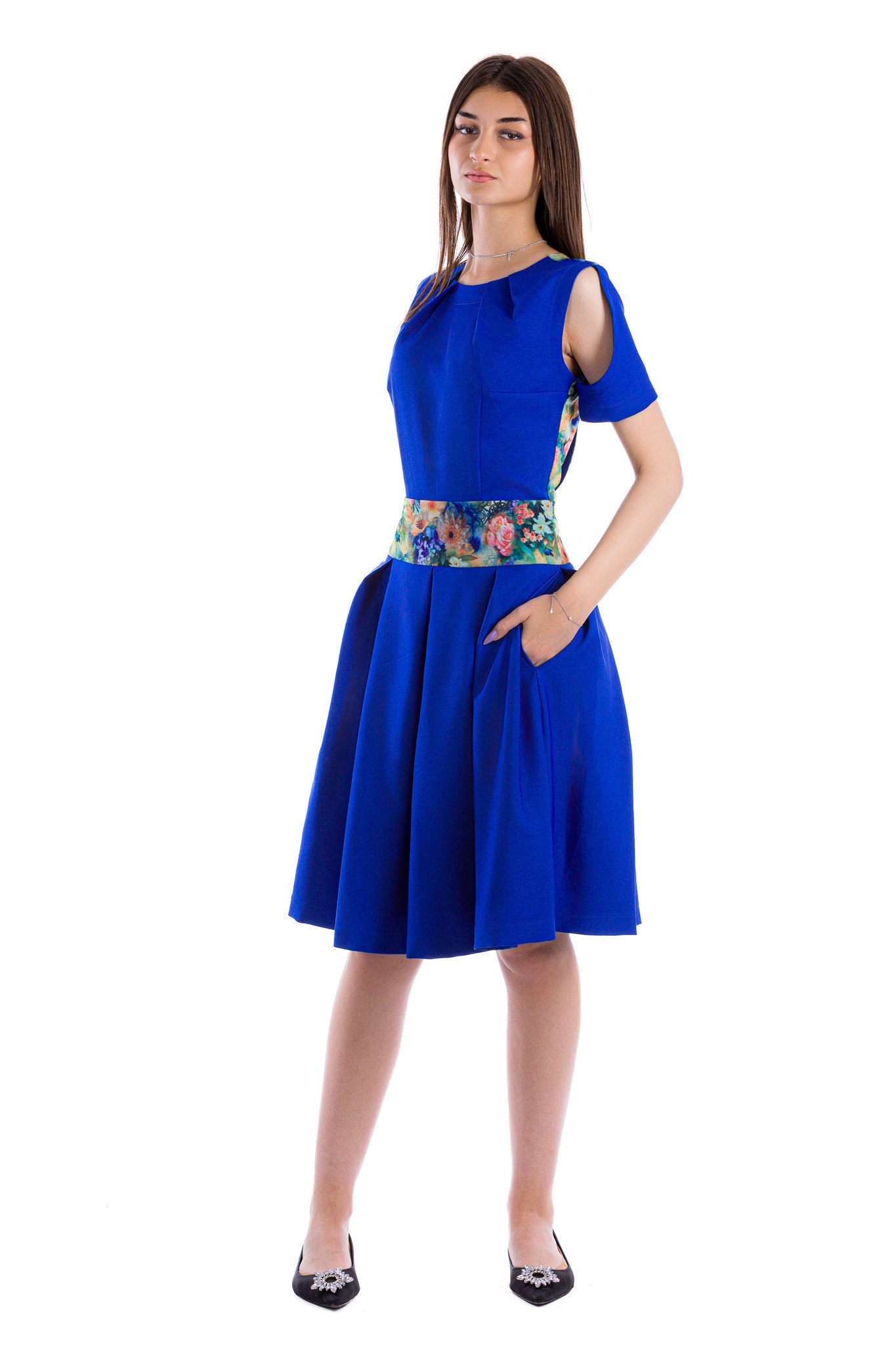 Cut-out Dress/royal Blue Cut-out Dress/casual Chic Dress/royal Blue ...