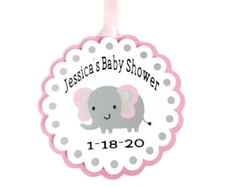 Pink Elephant Name Tag Stickers Printed Elephant Baby Shower - Etsy