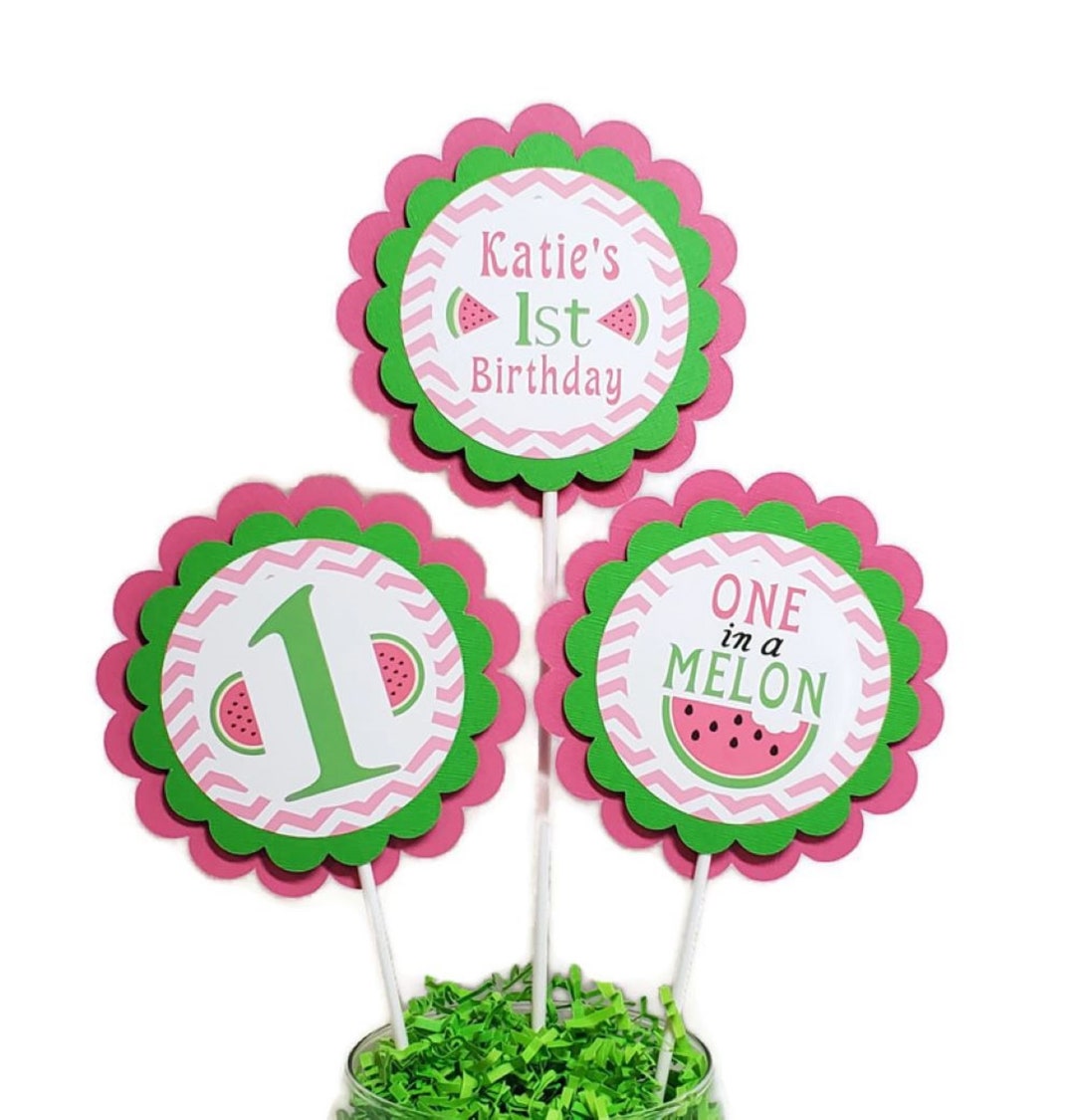 Watermelon Birthday Centerpiece Sticks, One in A Melon Girl First ...