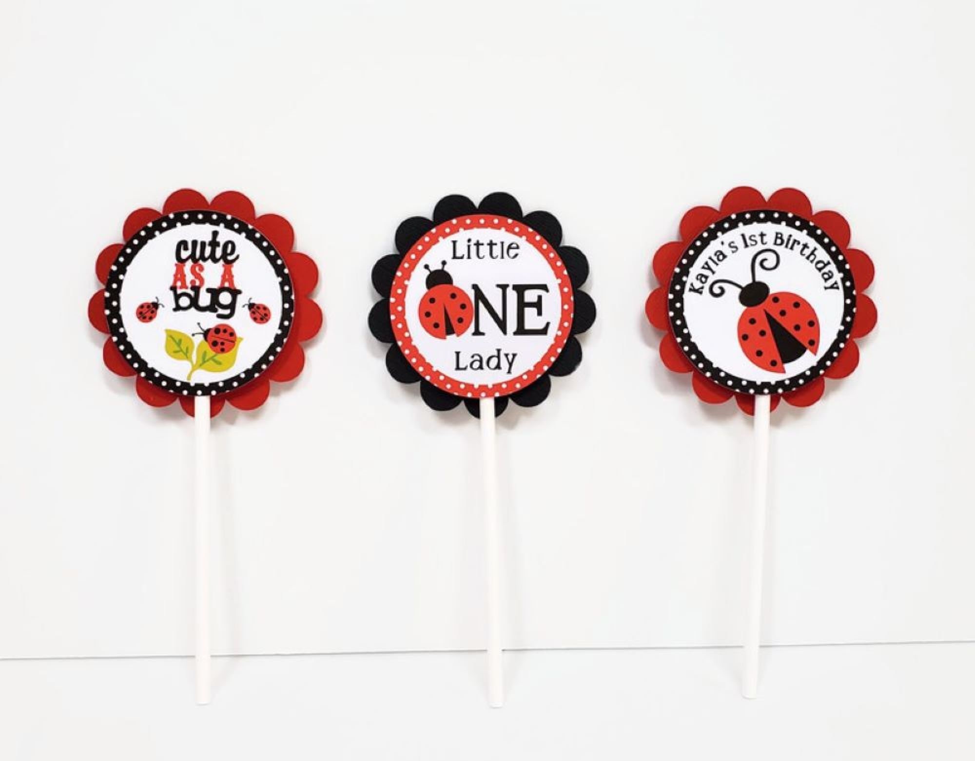 Ladybug 1st Birthday Cupcake Toppers: Red & Black Cute as A Bug Garden ...