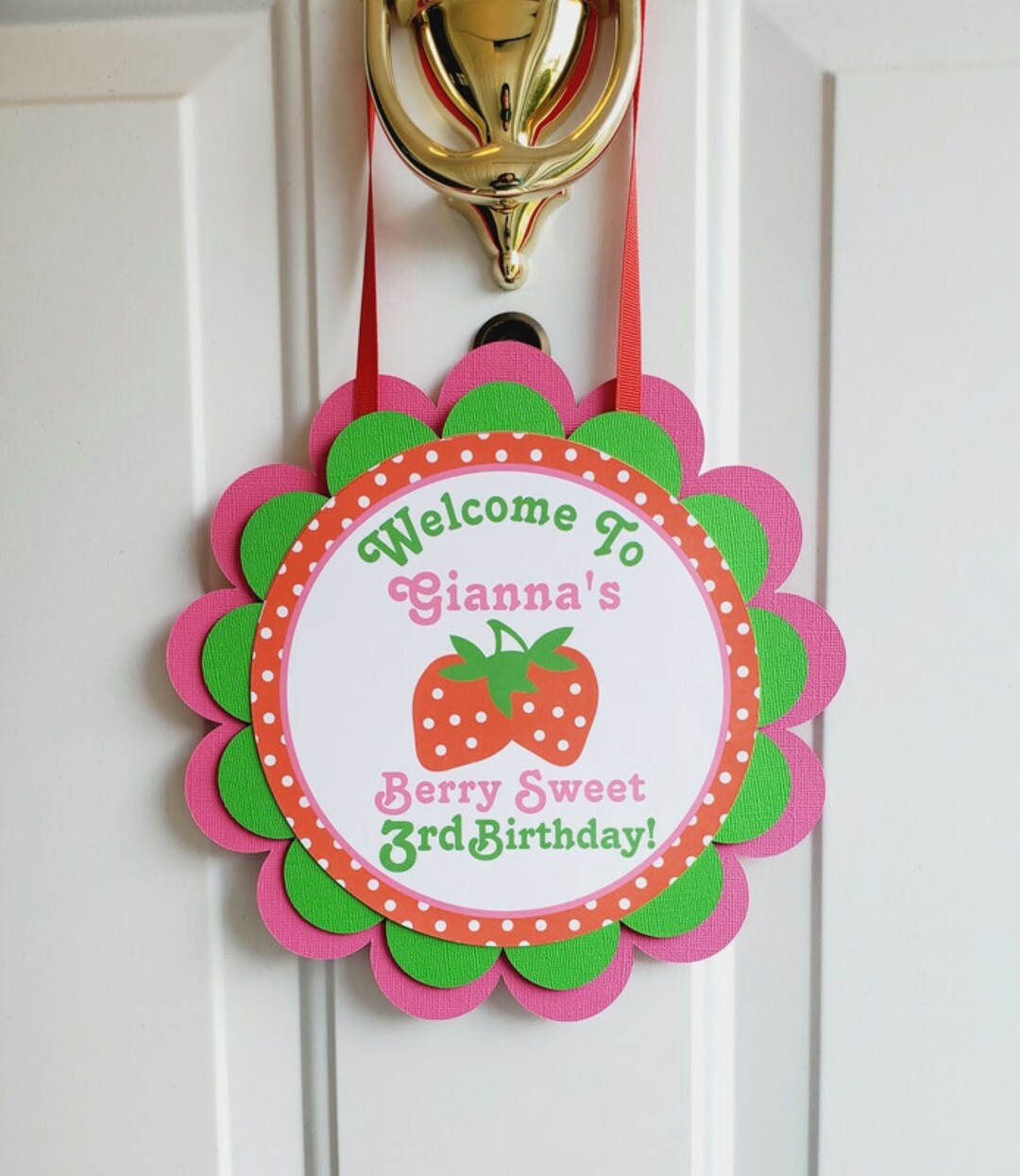 Strawberry Birthday Party Door Sign, Berry Sweet Birthday Door Hanger ...