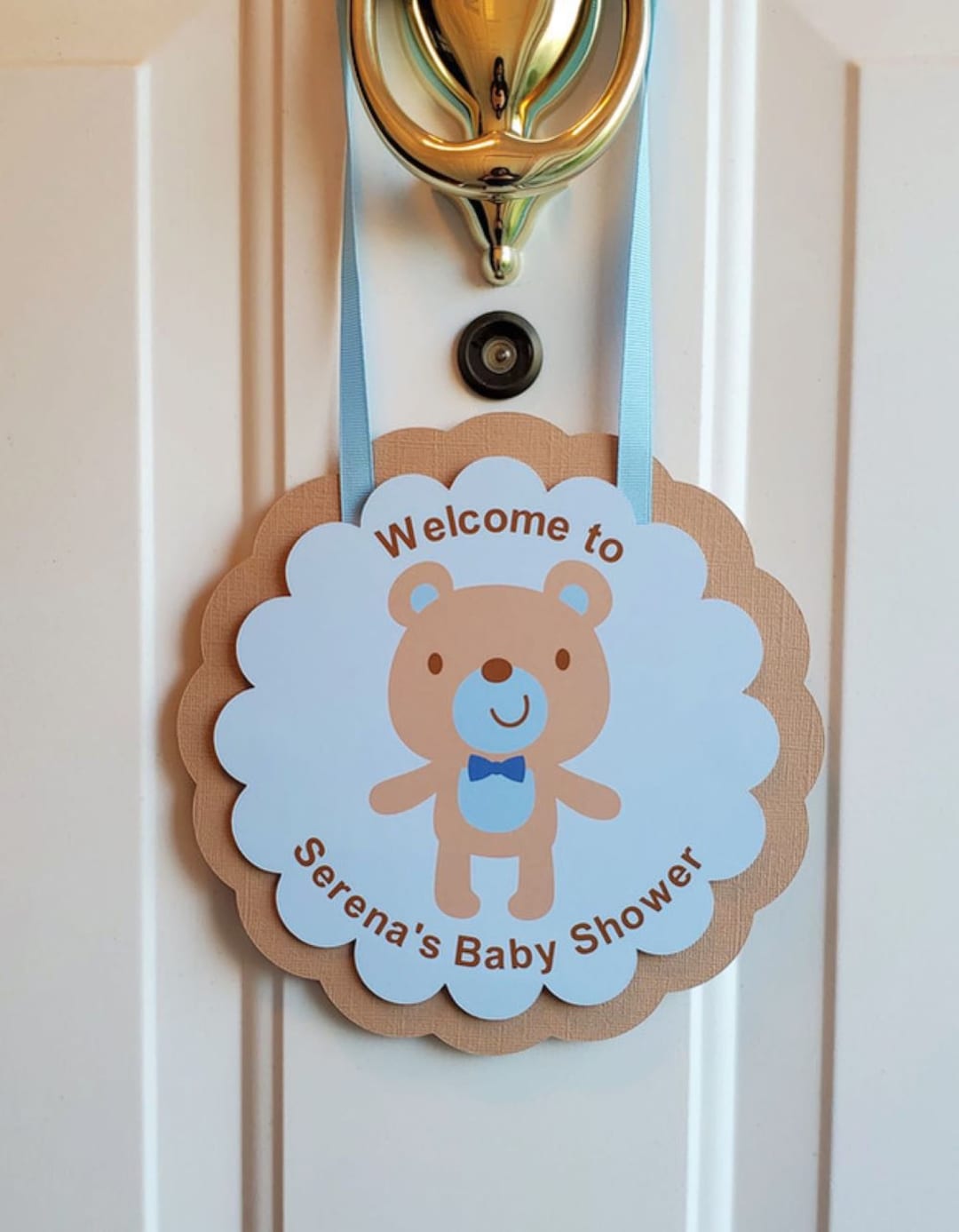 Teddy Bear Baby Shower Door Hanger Sign, Boy Welcome Decoration Blue - Etsy