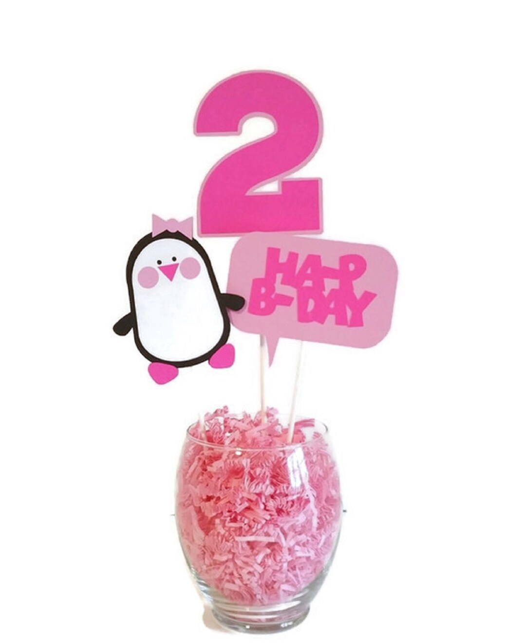 Penguin Centerpiece Sticks, Pink Penguin Cake Toppers, Girl Birthday ...
