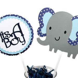 Navy Blue Elephant Baby Shower Centerpiece Sticks, Polka Dot ...