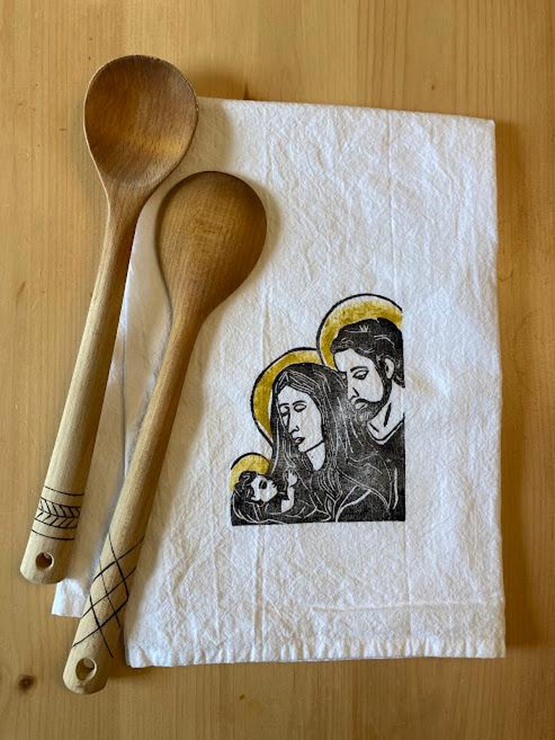 Holy Family Tea Towel I Original Linocut Block Print I Catholic Home ...