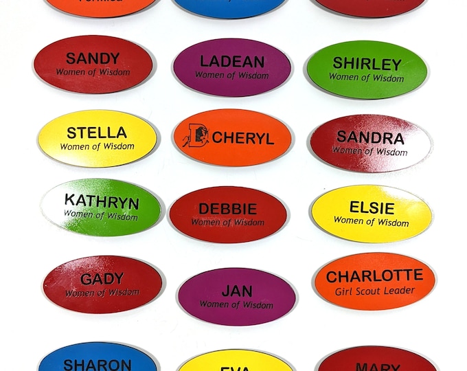 Personalized Name Badge Tags Laser Engraved Glossy Colored Recycled ...