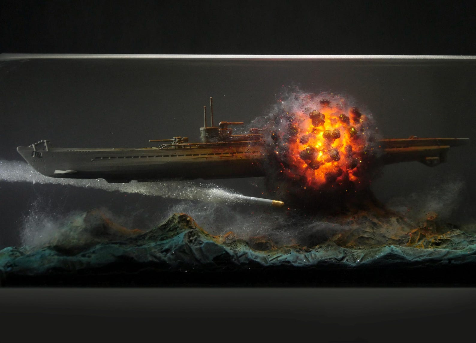 WWII U-boat Diorama, Resin Submarine Explosion, Resin Lamp, Military ...