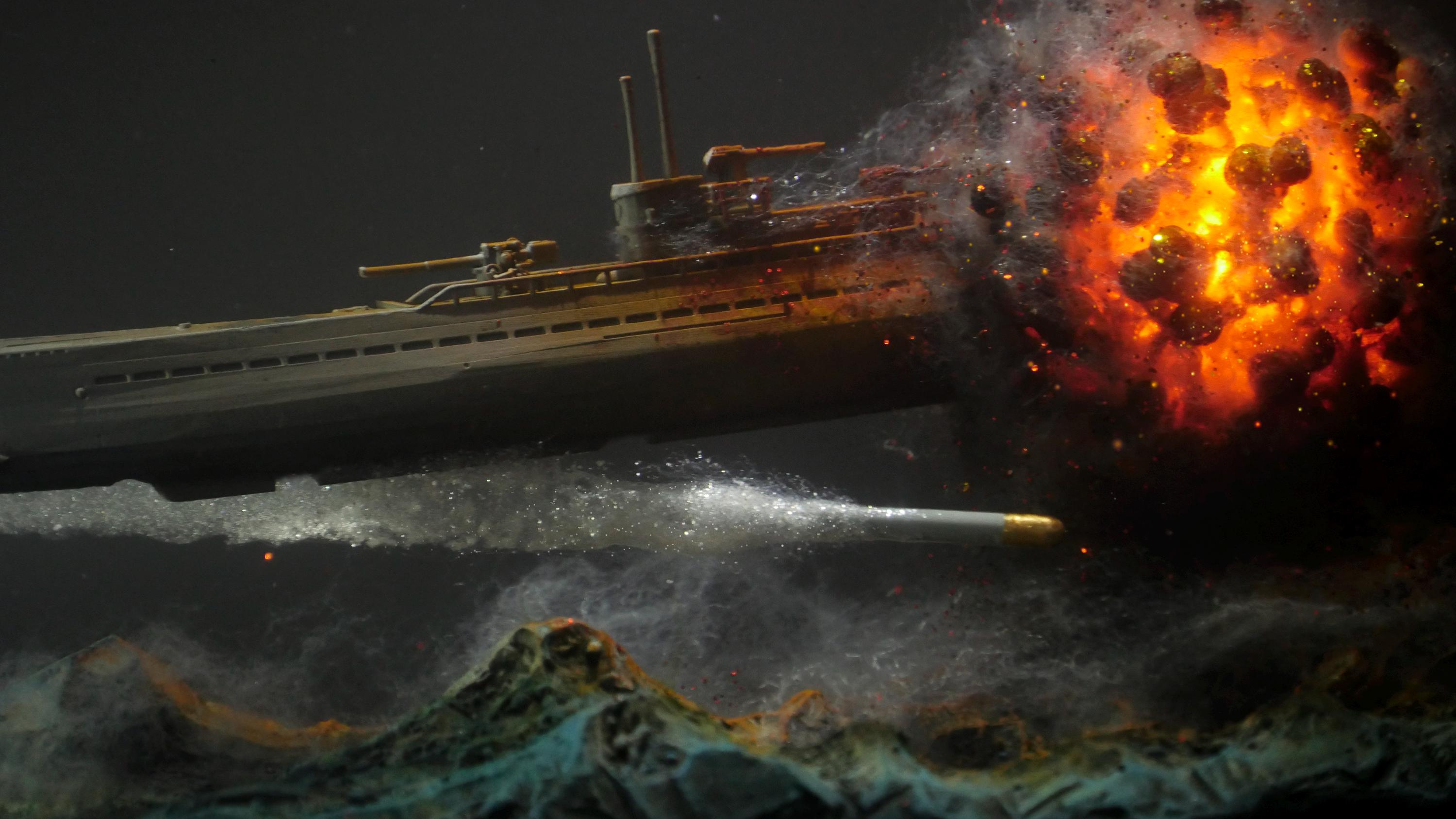 WWII U-boat Diorama, Resin Submarine Explosion, Resin Lamp, Military ...