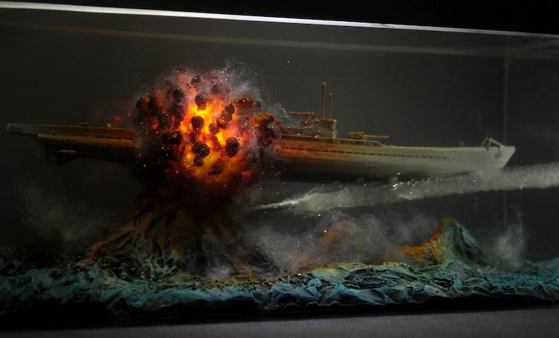 WWII U-boat Diorama, Resin Submarine Explosion, Resin Lamp, Military ...