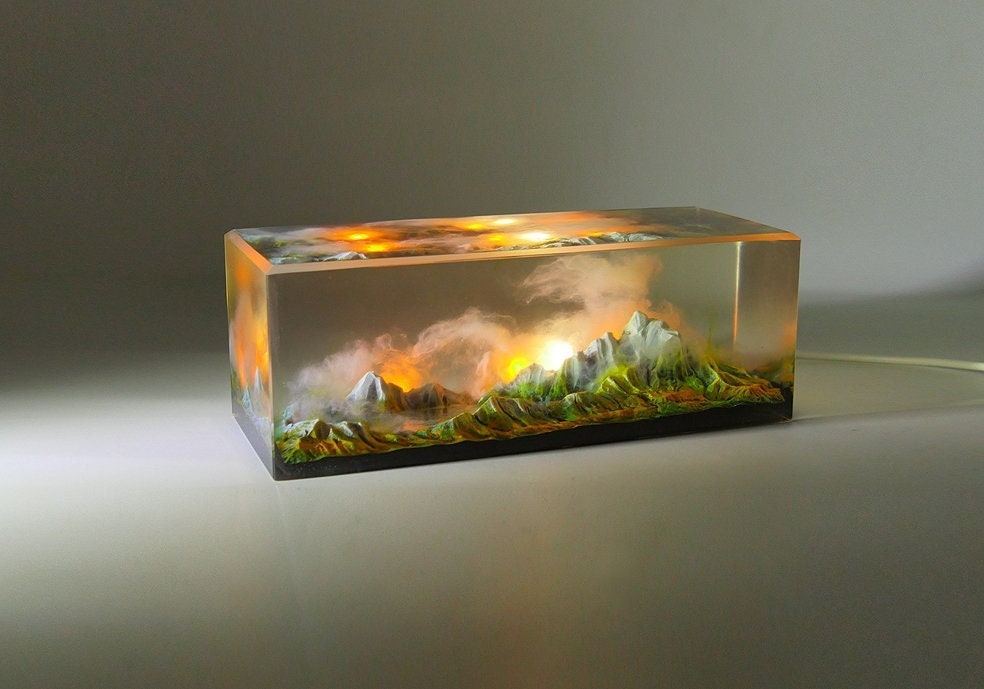 Resin Diorama Lamp: Sunrise Sunset Mountain Landscape Night Light - Etsy