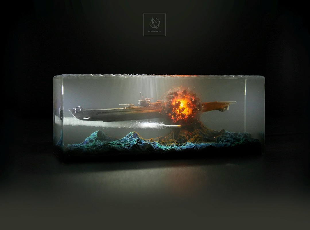 WWII U-boat Diorama,resin Submarine Explosion, Resin Lamp, Military ...