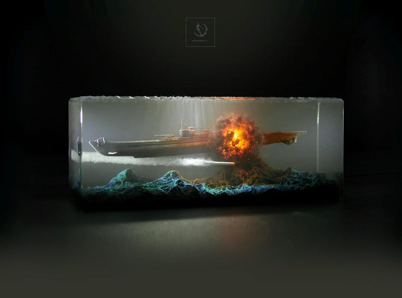 WWII U-boat Diorama,resin Submarine Explosion, Resin Lamp, Military ...