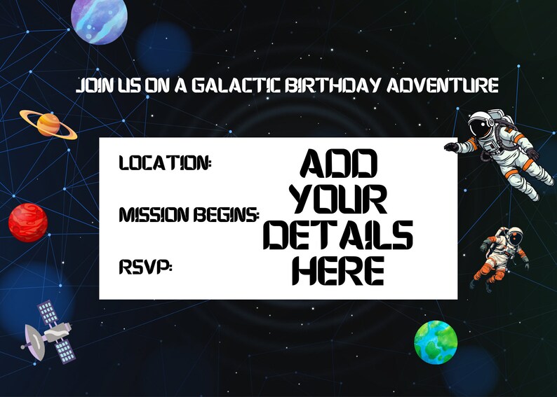 Printable Galactic Space Themed Birthday Kids Invitation - Etsy