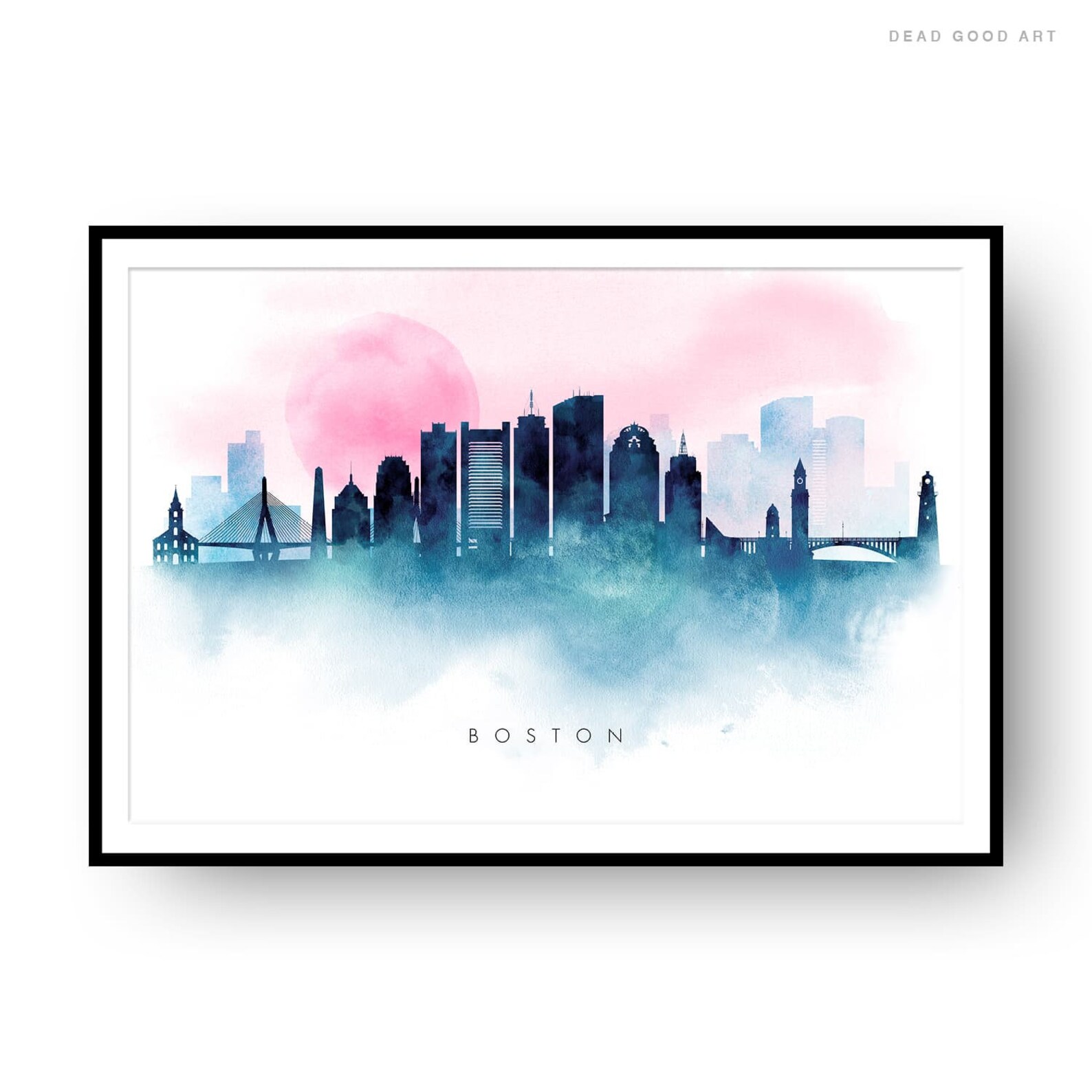 Boston Watercolor Skyline Boston Massachusetts Cityscape Art - Etsy