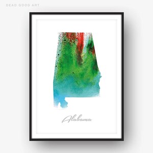 Alabama State Map Green Watercolor Print Home Decor Art - Etsy UK