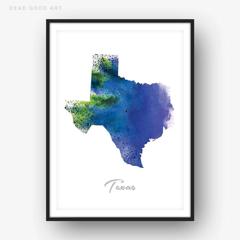 Texas State Map Blue Watercolor Print Home Decor Art Print - Etsy