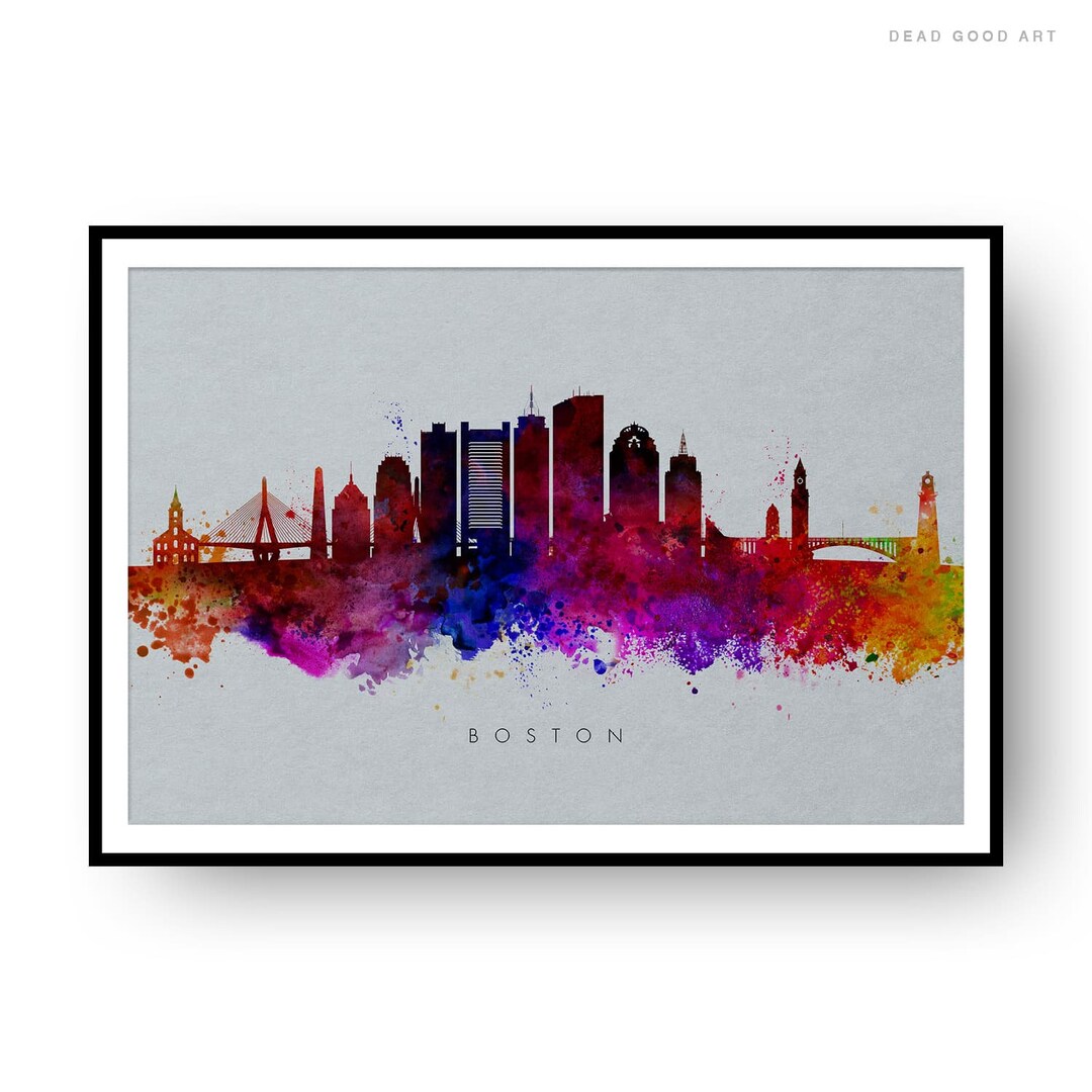 Boston Watercolor Skyline Boston Massachusetts Cityscape Art - Etsy