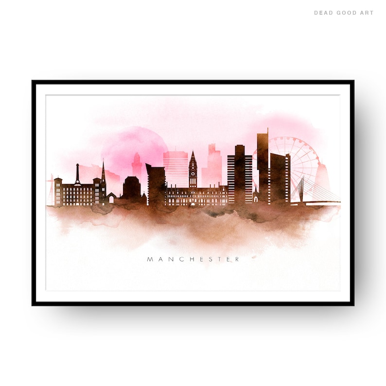 Manchester Watercolor Skyline Sunset Manchester Dawn England - Etsy