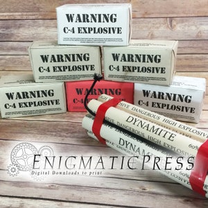 Dynamite TNT and C-4 Prop Demolition Explosive Labels, Styles DIY, PDF ...