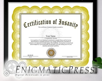 Certificate of Sanity PDF With Editable Text Home Printable | Etsy