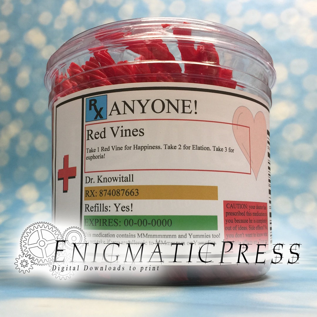 Editable Prescription Red Vines Labels With Hearts Fit Red Vine Tub ...