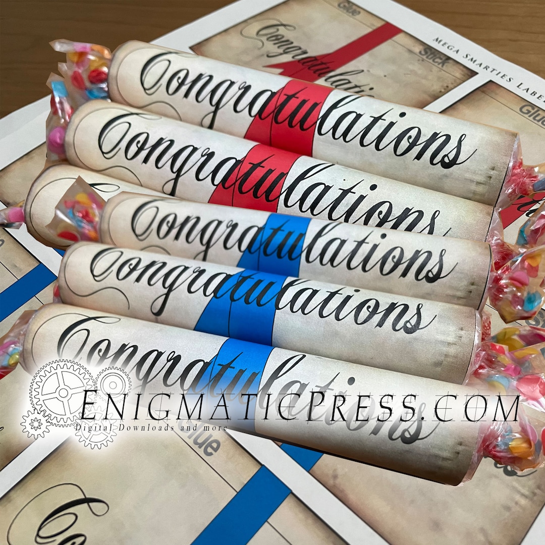 Giant Size "congratulations" Smarties Labels, Red and Blue Ribbon Plus ...