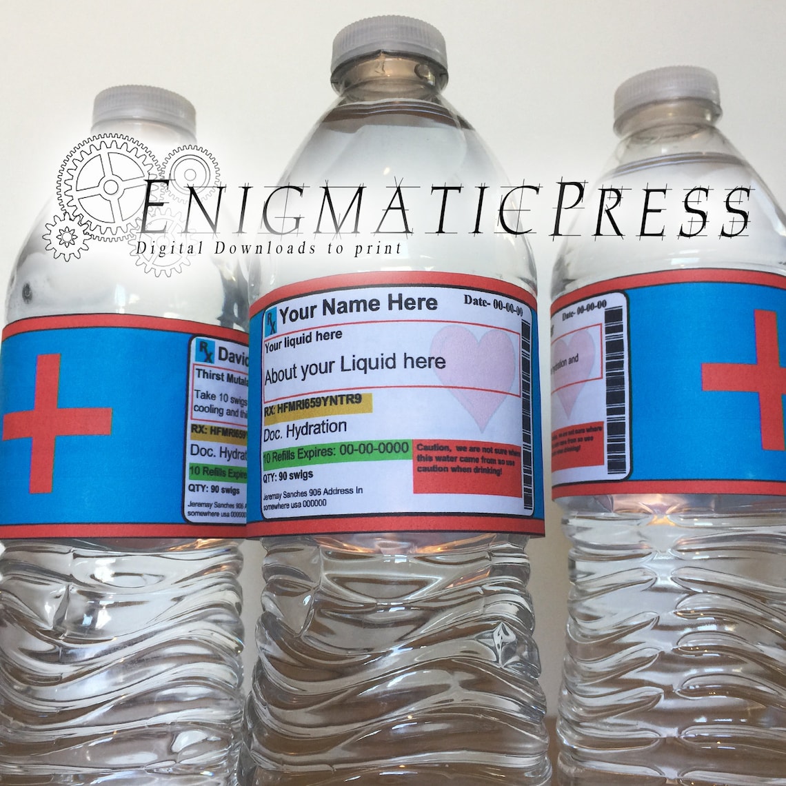 5 Editable Prescription Style Water Bottle Labels With Hearts - Etsy