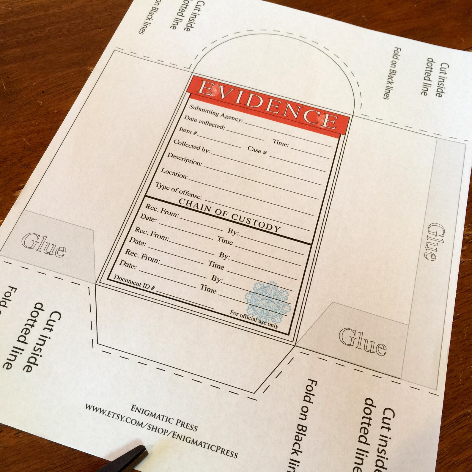 Card Size Chain of Evidence Envelope and 5x7 Graphic for 6x8 Envelopes ...
