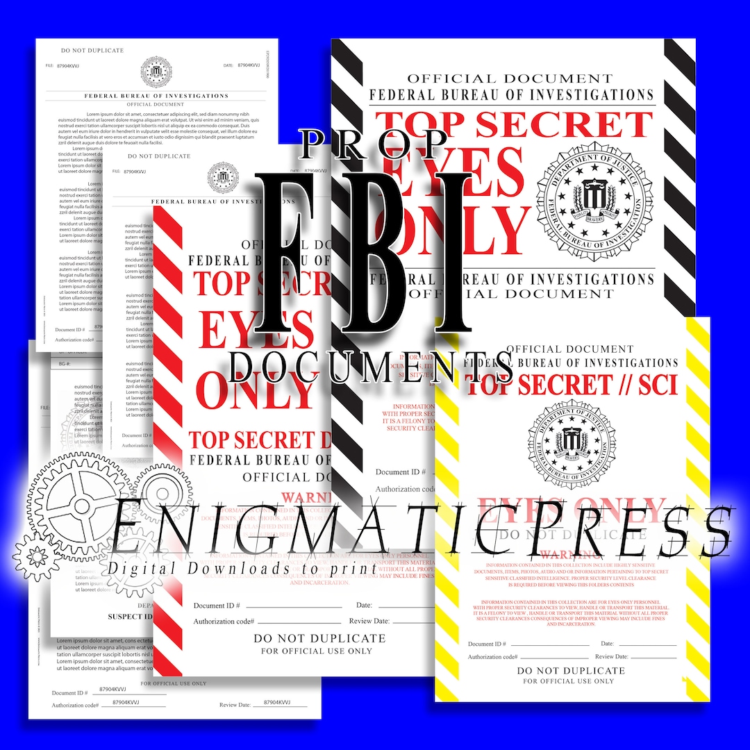 4, Editable, FBI Prop Documents and 3, Top Sheets, Film, Cosplay, Diy ...