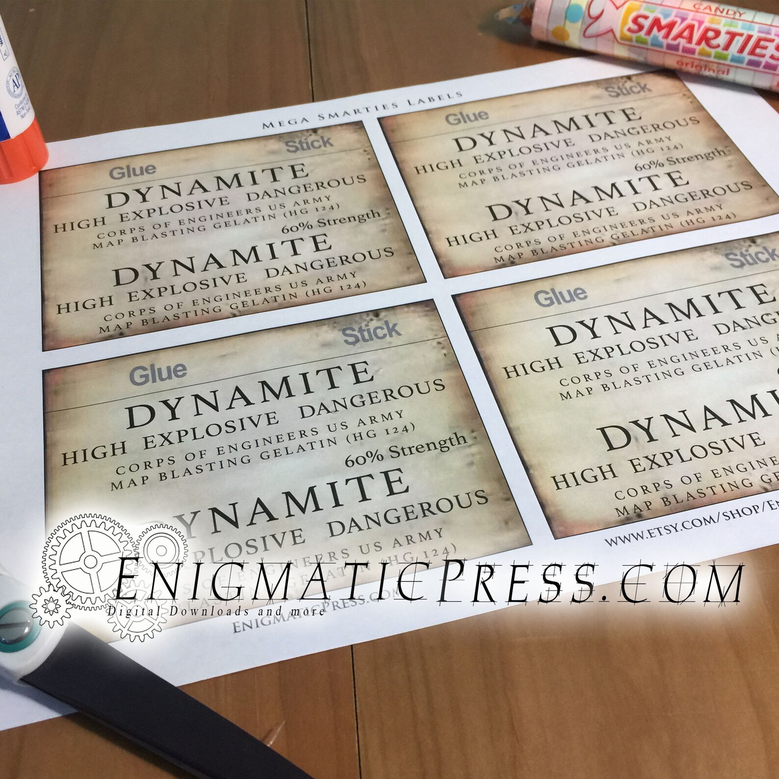 Giant and Mega Size "dynamite" Smarties Labels, Red and Blue Ribbon ...