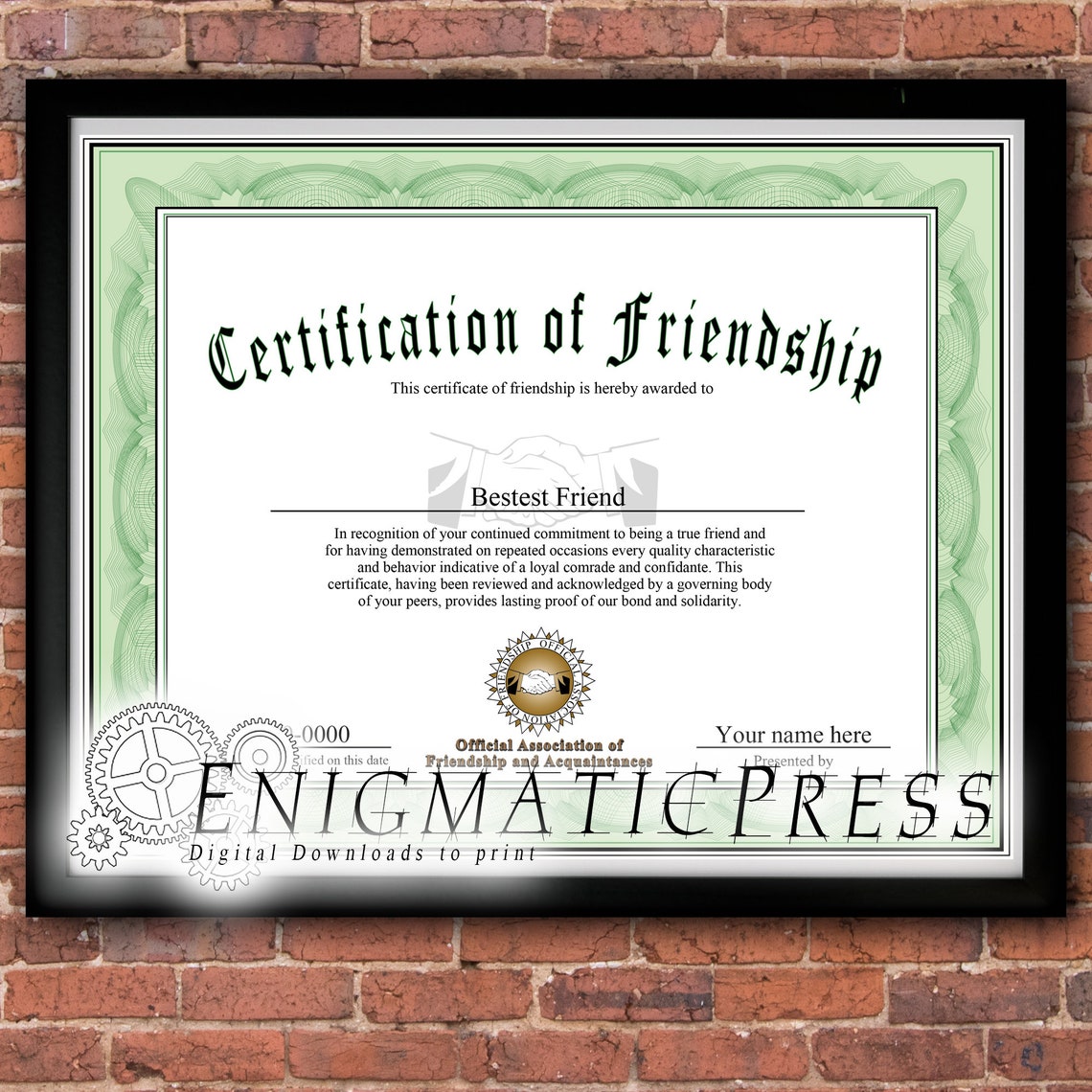 Certificate of Friendship Award Style Gift With Editable - Etsy