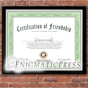 Certificate of Friendship Award Style Gift, With Editable Text, Home ...
