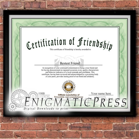Friend Appreciation Gift Certificate of Friendship Printable ...