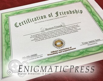 Friend Appreciation Gift Certificate of Friendship Printable ...