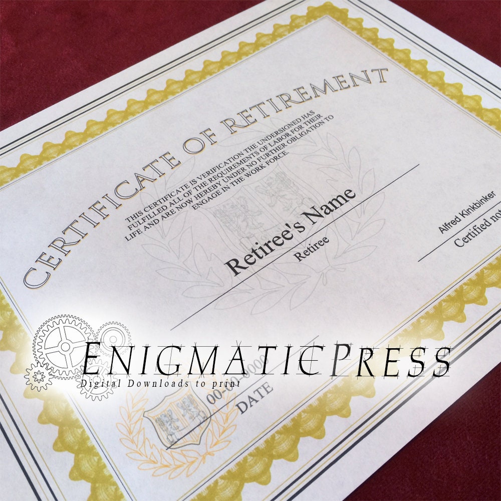 Certificate of Retirement Graduate Style Certificate, With Editable ...